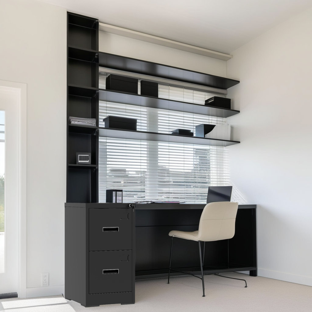 Ebern Designs ?15.2" Black 2-Drawer Vertical File Cabinet – Locking Document Organizer for ...